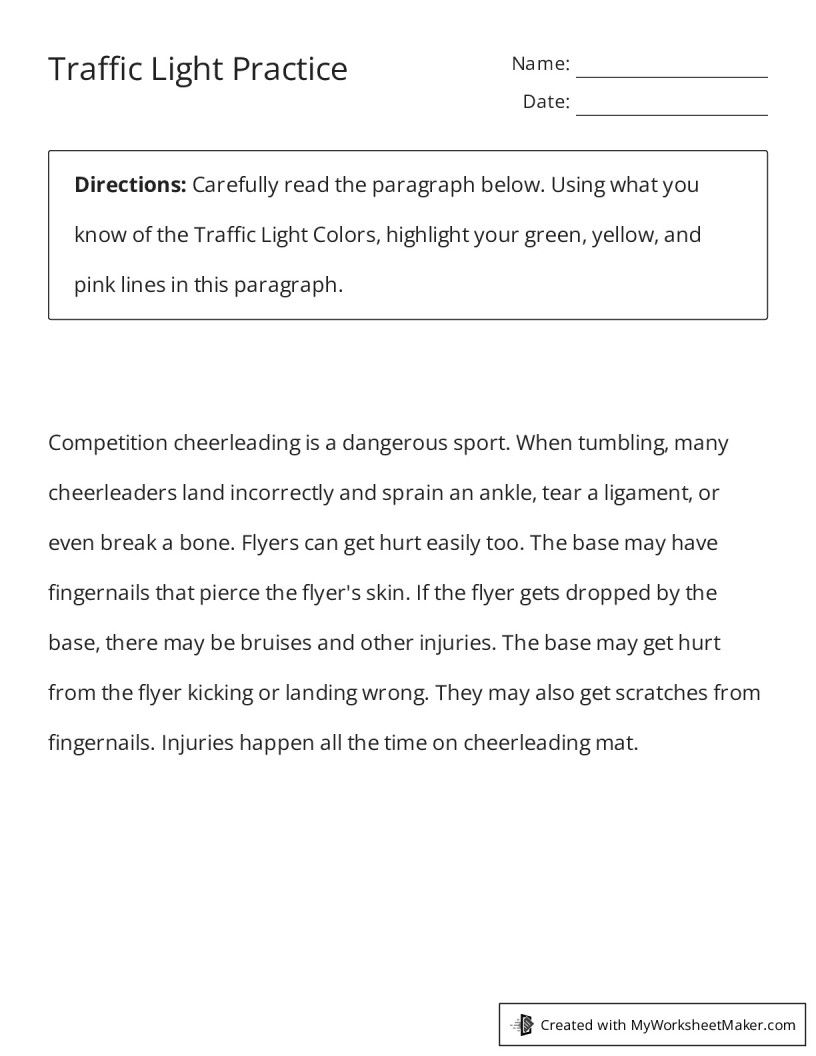 Traffic Light Practice - My Worksheet Maker: Create Your Own Worksheets