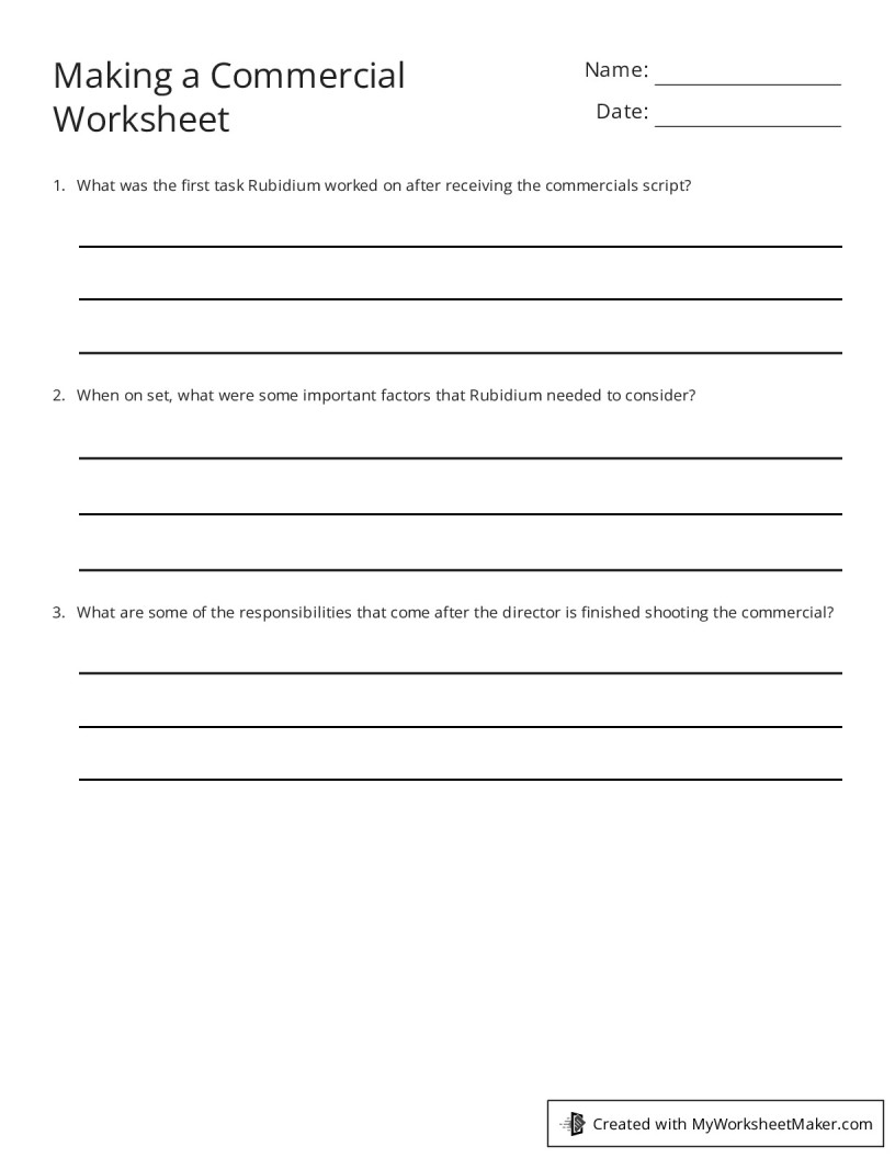 Making a Commercial Worksheet - My Worksheet Maker: Create Your Own ...