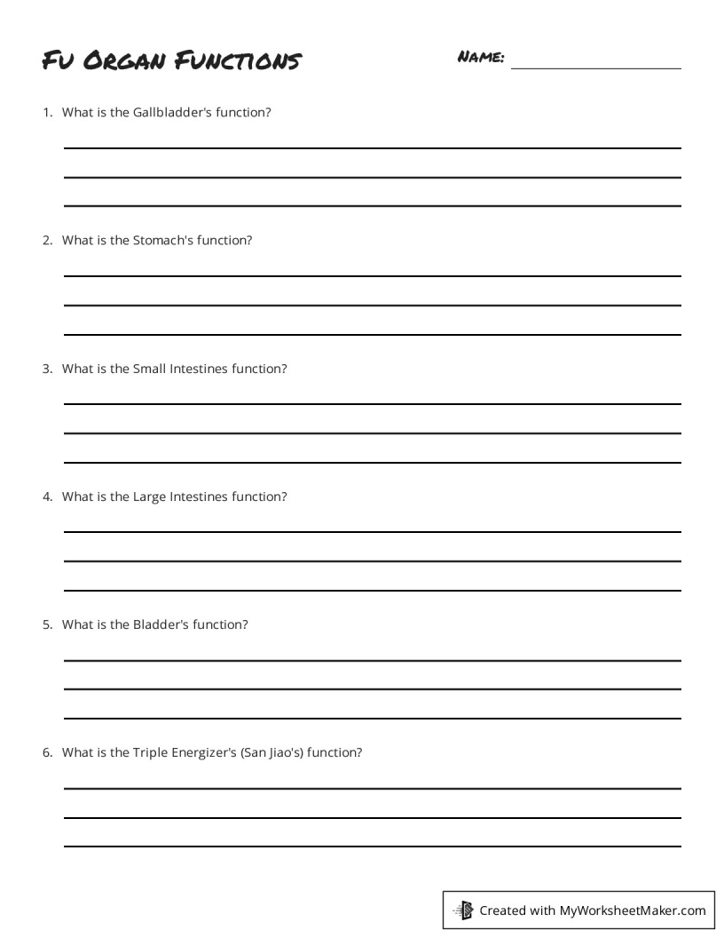 Fu Organ Functions - My Worksheet Maker: Create Your Own Worksheets