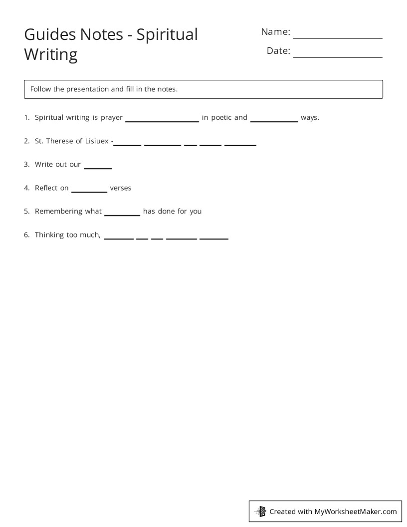 Guides Notes - Spiritual Writing - My Worksheet Maker: Create Your Own ...