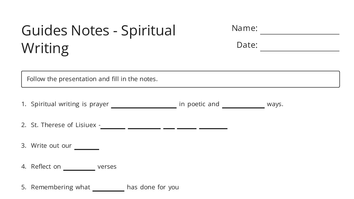 Guides Notes - Spiritual Writing - My Worksheet Maker: Create Your Own ...
