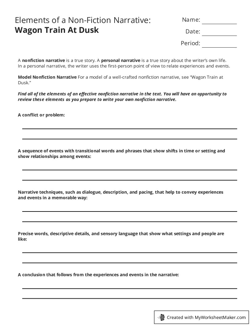 Elements of a Non-Fiction Narrative: Wagon Train At Dusk - My Worksheet ...