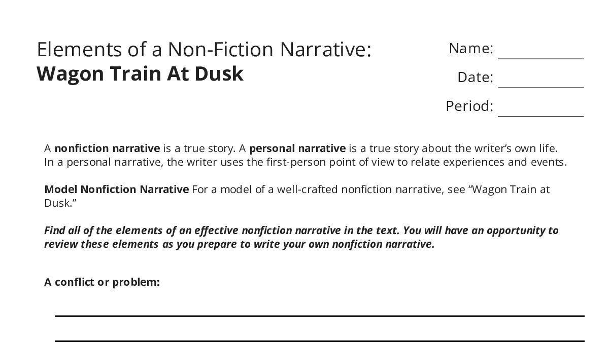 Elements of a Non-Fiction Narrative: Wagon Train At Dusk - My Worksheet ...
