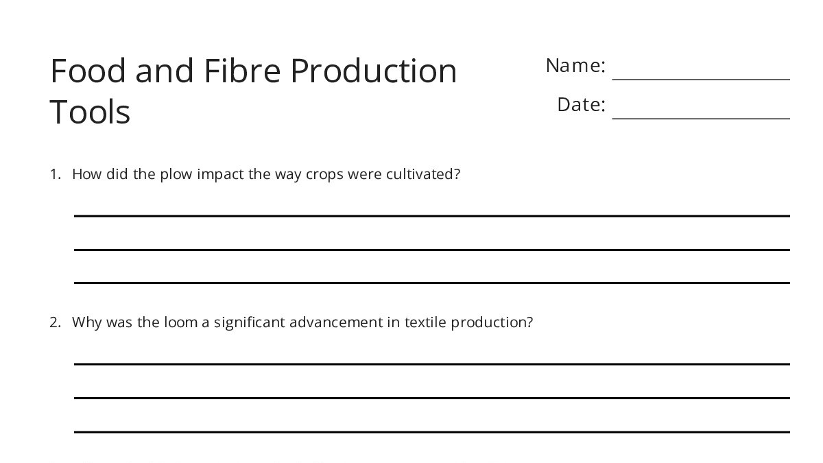 Food and Fibre Production Tools - My Worksheet Maker: Create Your Own ...