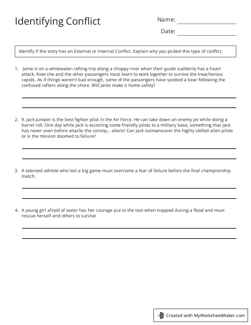 Identifying Conflict - My Worksheet Maker: Create Your Own Worksheets