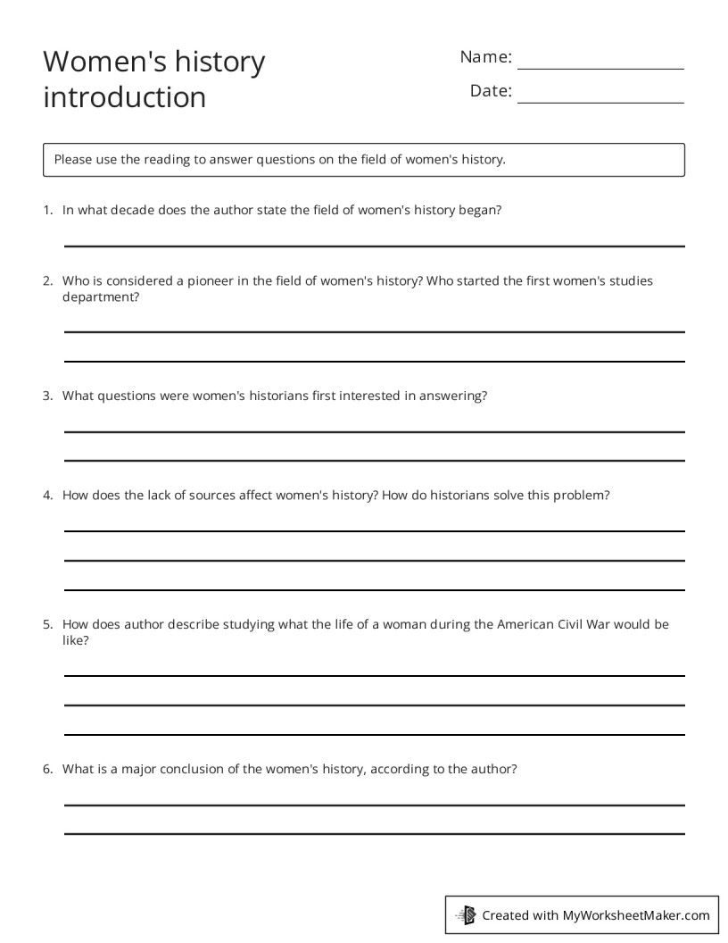 Women's history introduction - My Worksheet Maker: Create Your Own ...