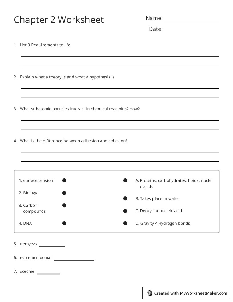Chapter 2 Worksheet - My Worksheet Maker: Create Your Own Worksheets