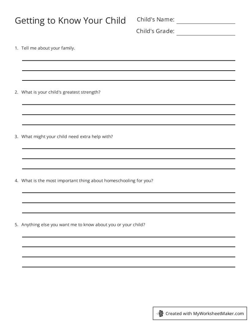 Getting to Know Your Child - My Worksheet Maker: Create Your Own Worksheets