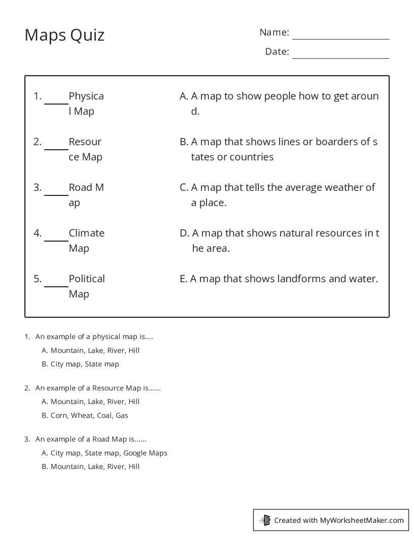 Maps Quiz - My Worksheet Maker: Create Your Own Worksheets