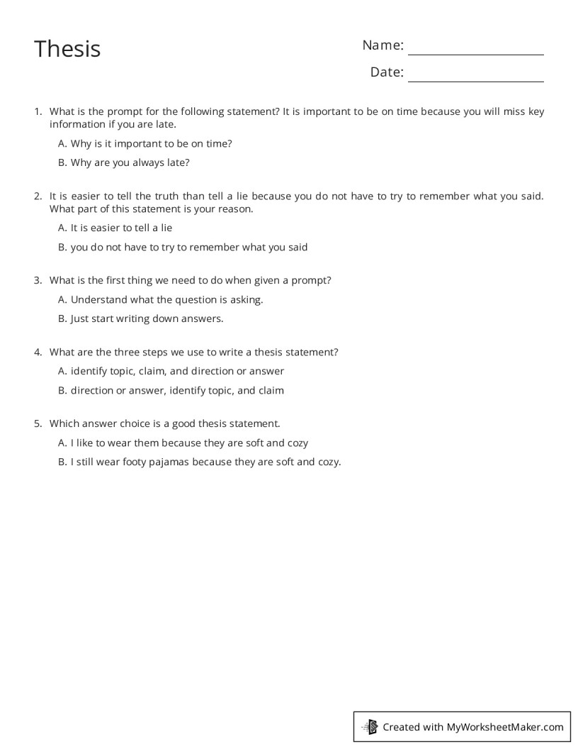 Thesis - My Worksheet Maker: Create Your Own Worksheets