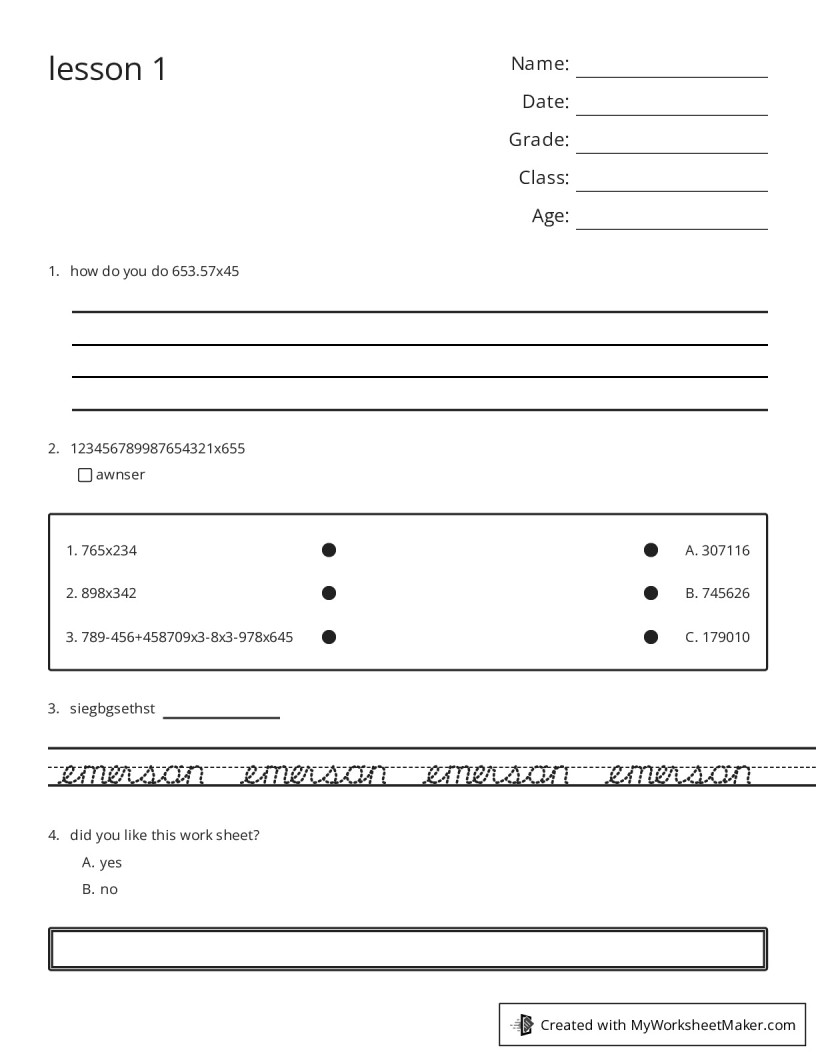 lesson 1 - My Worksheet Maker: Create Your Own Worksheets