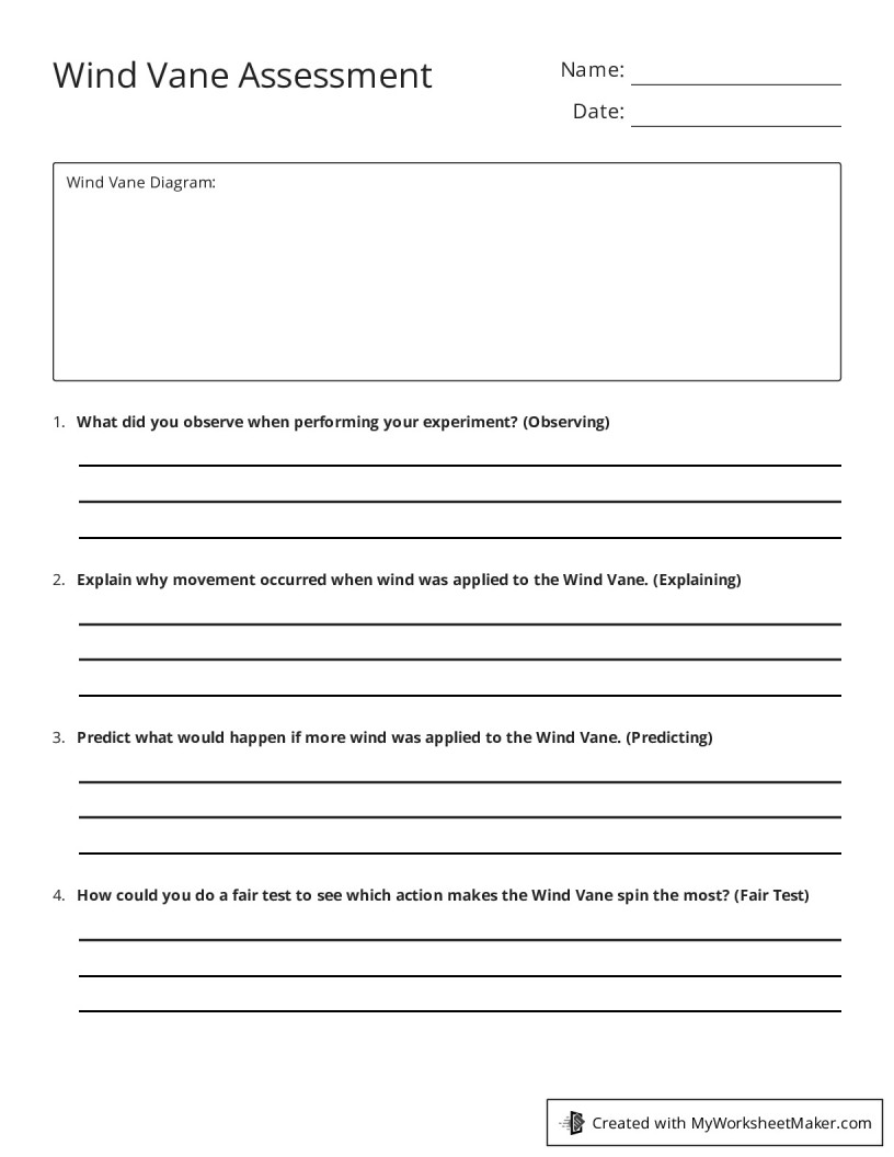 Wind Vane Assessment - My Worksheet Maker: Create Your Own Worksheets