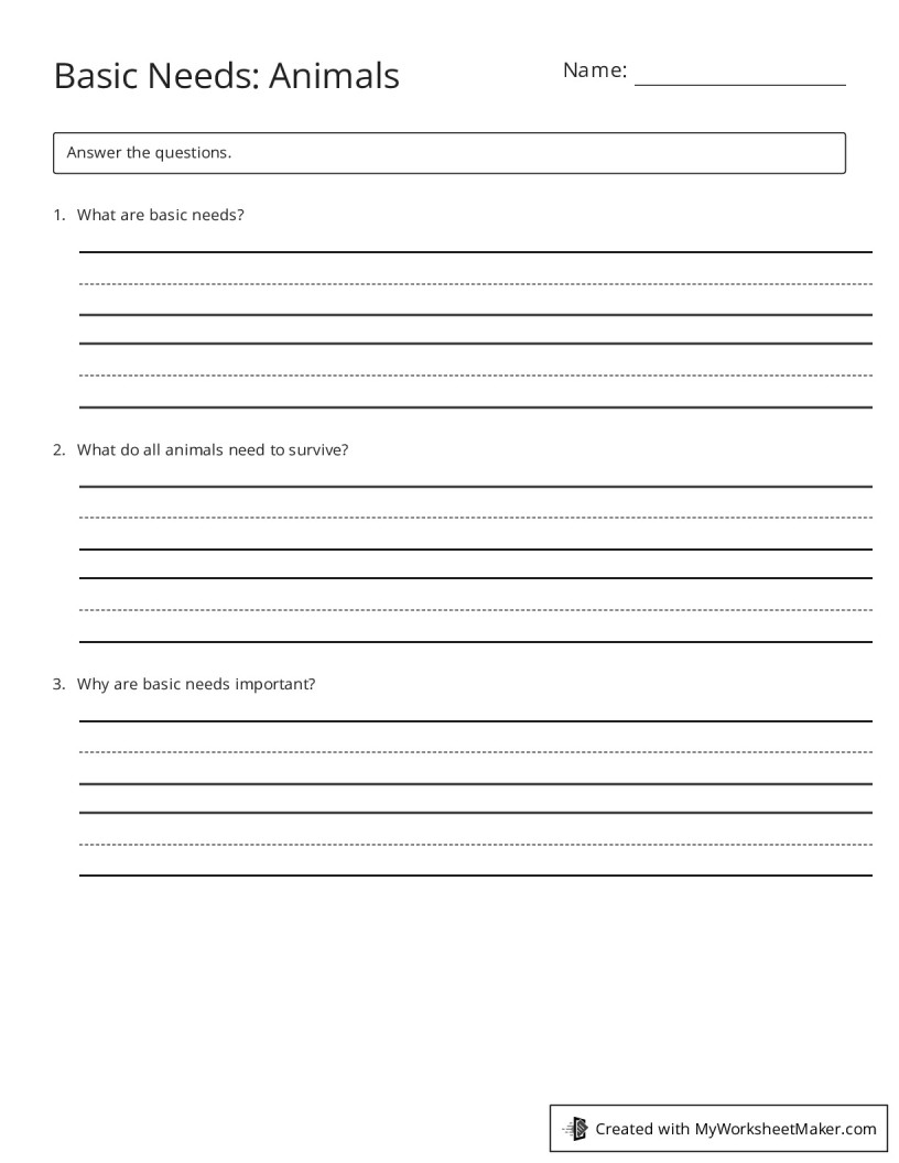 Basic Needs: Animals - My Worksheet Maker: Create Your Own Worksheets