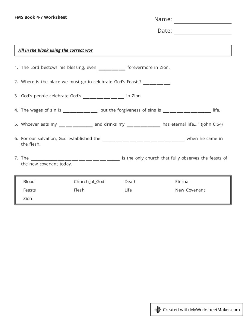 FMS Book 4-7 Worksheet - My Worksheet Maker: Create Your Own Worksheets