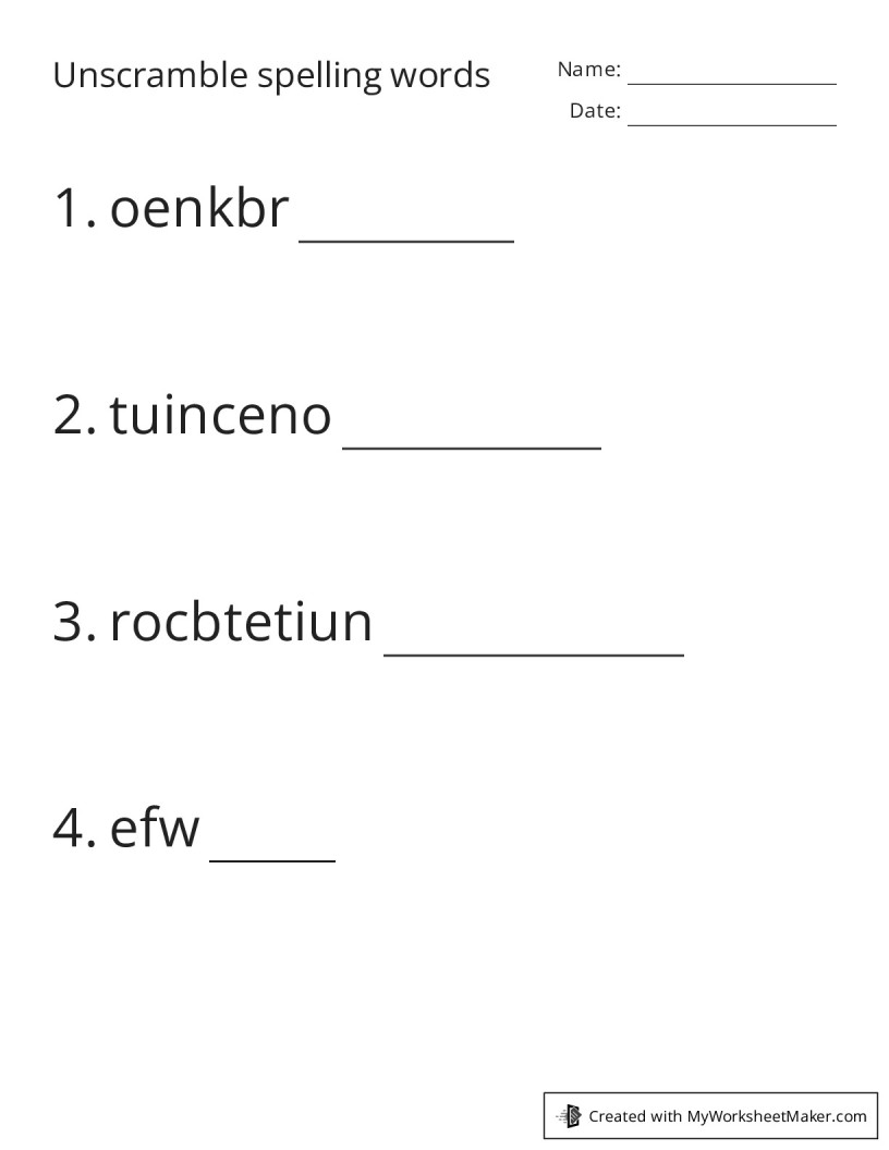 Unscramble spelling words - My Worksheet Maker: Create Your Own Worksheets