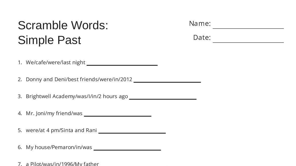 Scramble Words: Simple Past - My Worksheet Maker: Create Your Own ...