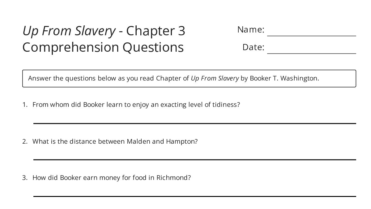 Up From Slavery - Chapter 3 Comprehension Questions - My Worksheet ...