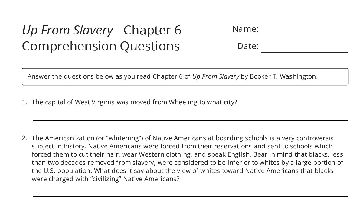 Up From Slavery - Chapter 6 Comprehension Questions - My Worksheet ...