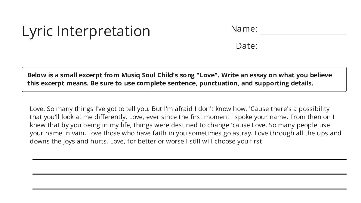 Lyric Interpretation - My Worksheet Maker: Create Your Own Worksheets