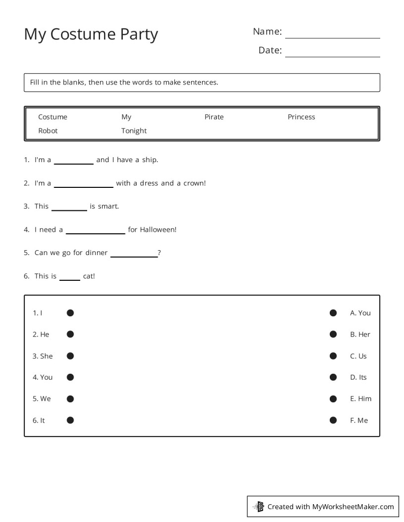 My Costume Party - My Worksheet Maker: Create Your Own Worksheets
