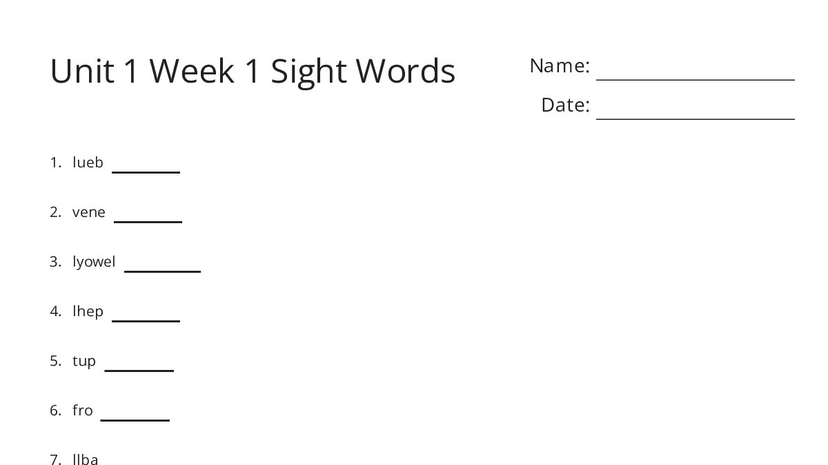 Unit 1 Week 1 Sight Words - My Worksheet Maker: Create Your Own Worksheets