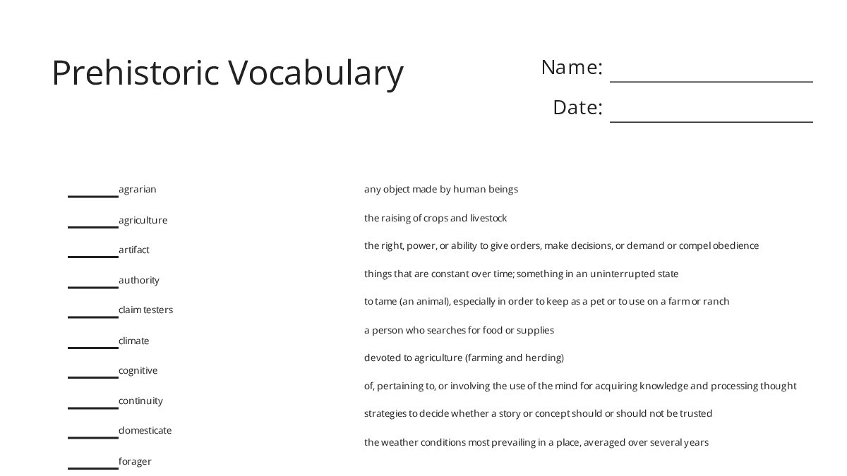 Prehistoric Vocabulary - My Worksheet Maker: Create Your Own Worksheets