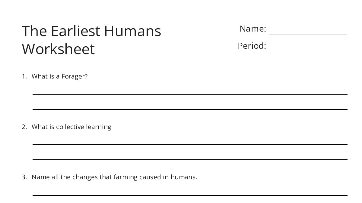 The Earliest Humans Worksheet - My Worksheet Maker: Create Your Own ...