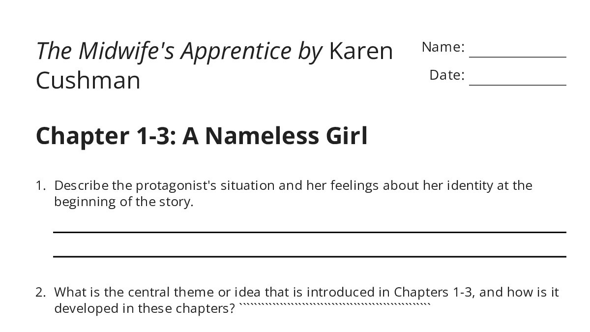 The Midwife's Apprentice by Karen Cushman - My Worksheet Maker: Create ...