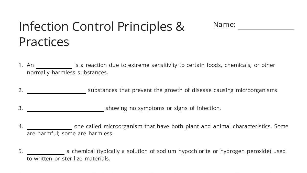 Infection Control Principles & Practices - My Worksheet Maker: Create ...