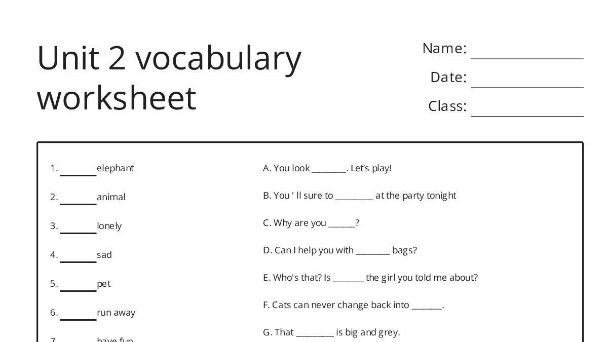 Unit 2 vocabulary worksheet - My Worksheet Maker: Create Your Own ...