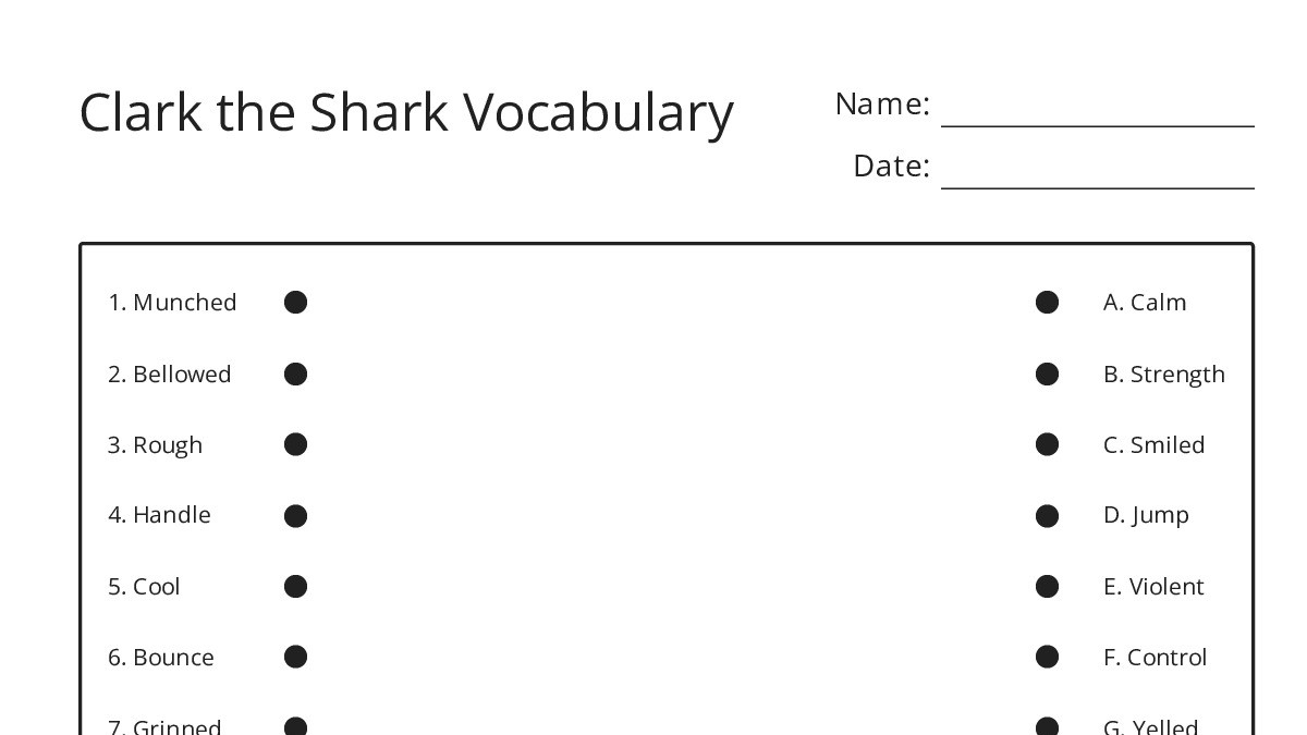 Clark the Shark Vocabulary - My Worksheet Maker: Create Your Own Worksheets
