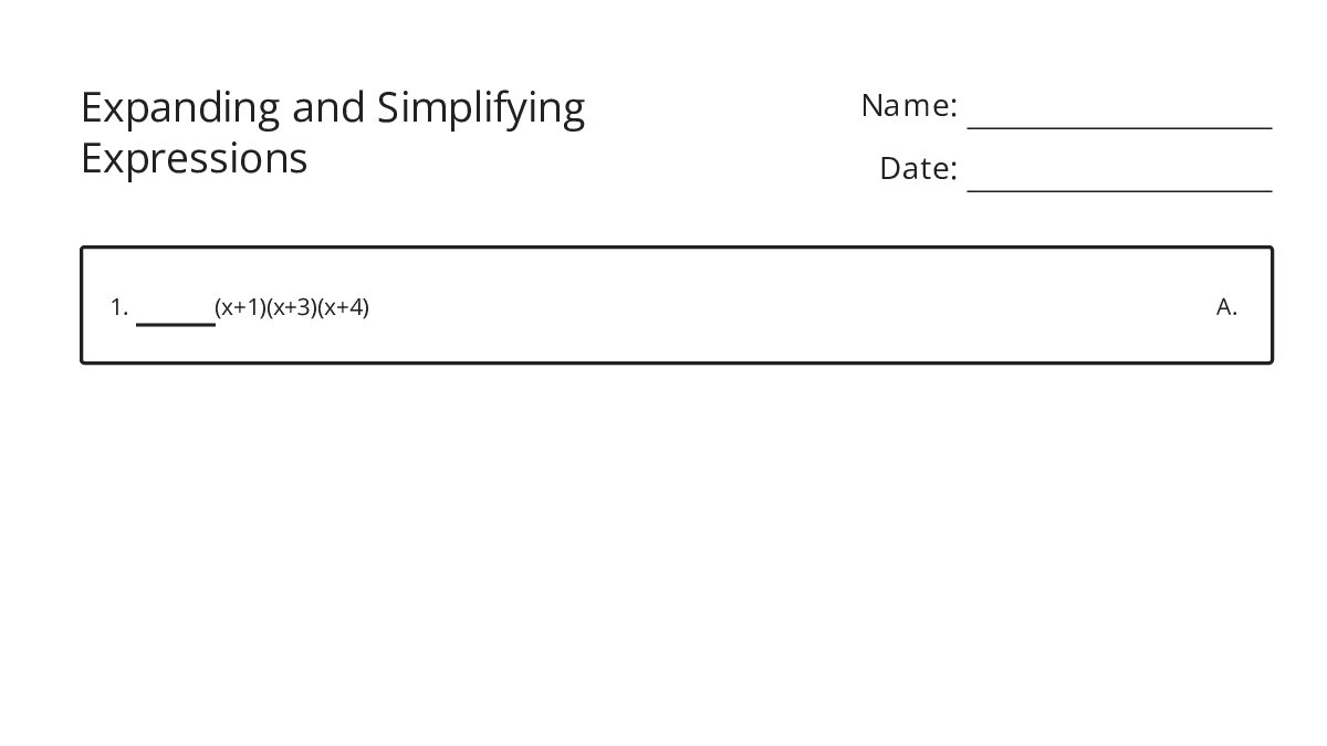 Expanding and Simplifying Expressions - My Worksheet Maker: Create Your ...