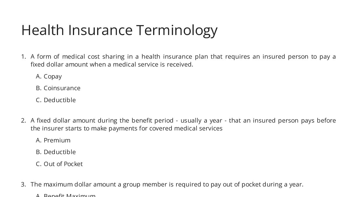 Health Insurance Terminology - My Worksheet Maker: Create Your Own ...