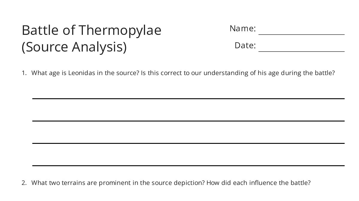 Battle of Thermopylae (Source Analysis) - My Worksheet Maker: Create ...