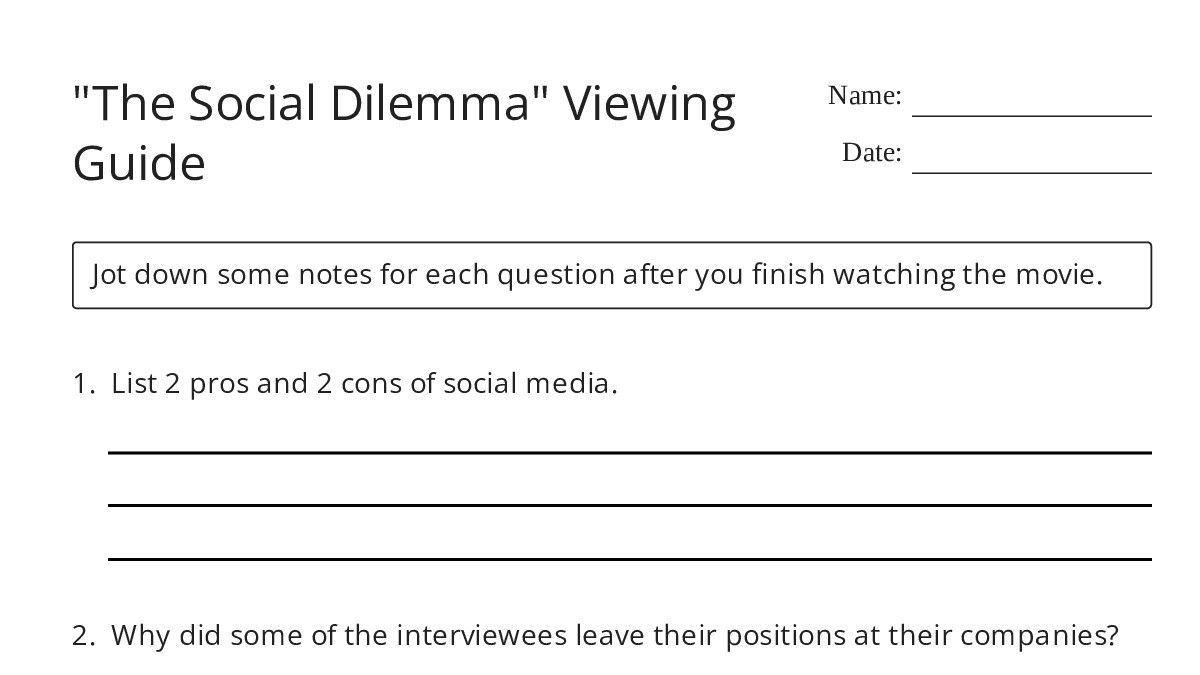 "The Social Dilemma" Viewing Guide - My Worksheet Maker: Create Your ...