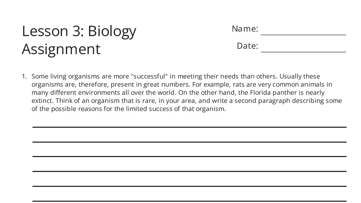 Lesson 3: Biology Assignment - My Worksheet Maker: Create Your Own ...