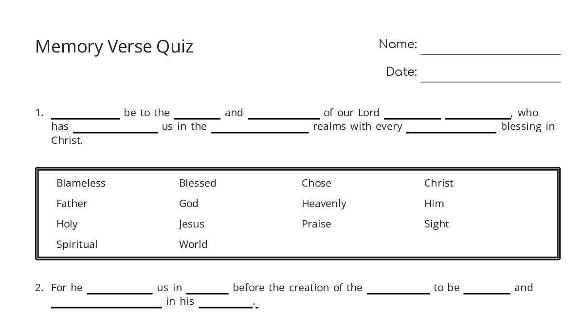 Memory Verse Quiz - My Worksheet Maker: Create Your Own Worksheets
