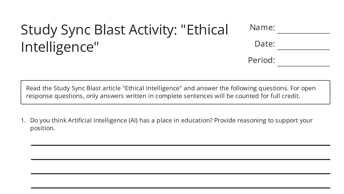 Study Sync Blast Activity: "Ethical Intelligence" - My Worksheet Maker ...