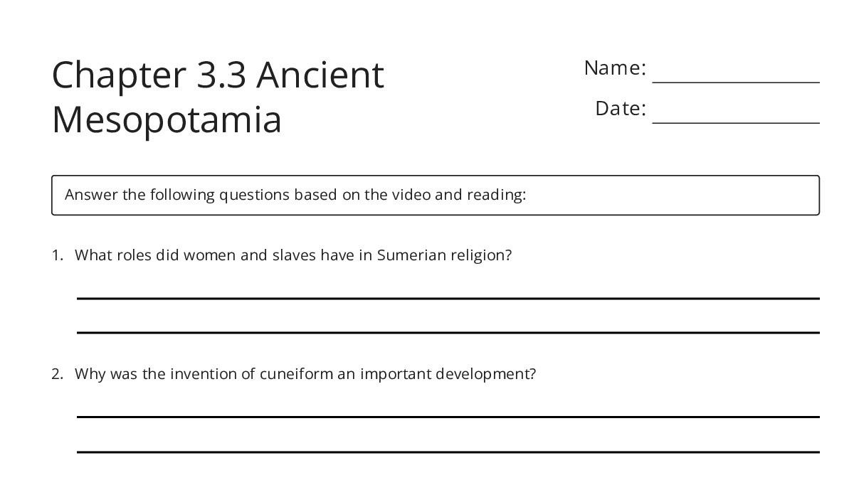 Chapter 3.3 Ancient Mesopotamia - My Worksheet Maker: Create Your Own ...