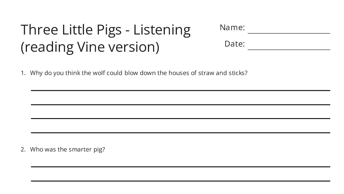 Three Little Pigs - Listening (reading Vine version) - My Worksheet ...
