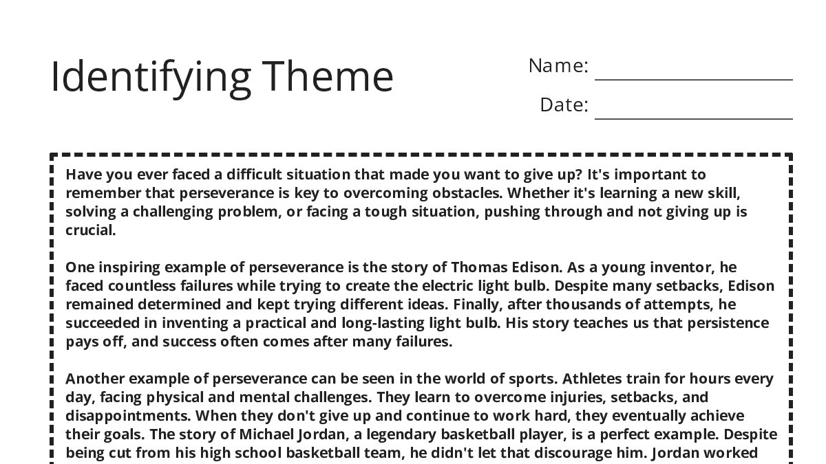 Identifying Theme - My Worksheet Maker: Create Your Own Worksheets