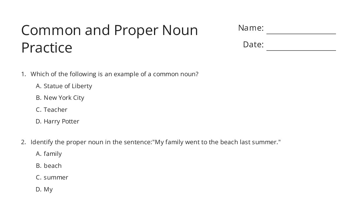 Common and Proper Noun Practice - My Worksheet Maker: Create Your Own ...