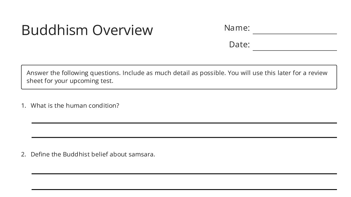 Buddhism Overview - My Worksheet Maker: Create Your Own Worksheets