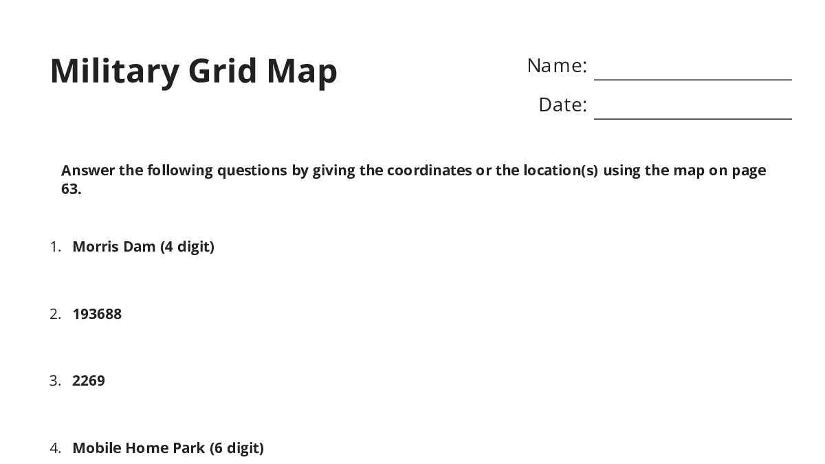 Military Grid Map - My Worksheet Maker: Create Your Own Worksheets