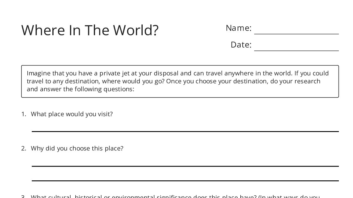 Where In The World? - My Worksheet Maker: Create Your Own Worksheets