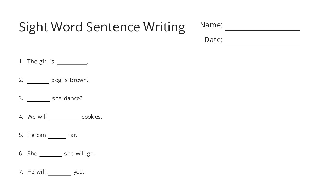 Sight Word Sentence Writing - My Worksheet Maker: Create Your Own ...