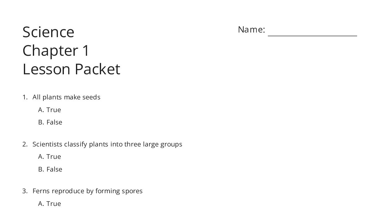 Science Chapter 1 Lesson Packet - My Worksheet Maker: Create Your Own ...
