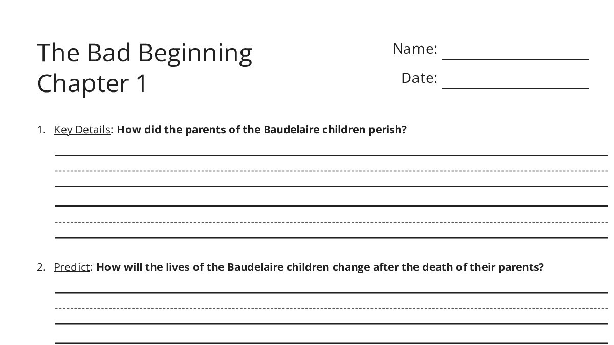 The Bad Beginning Chapter 1 - My Worksheet Maker: Create Your Own ...
