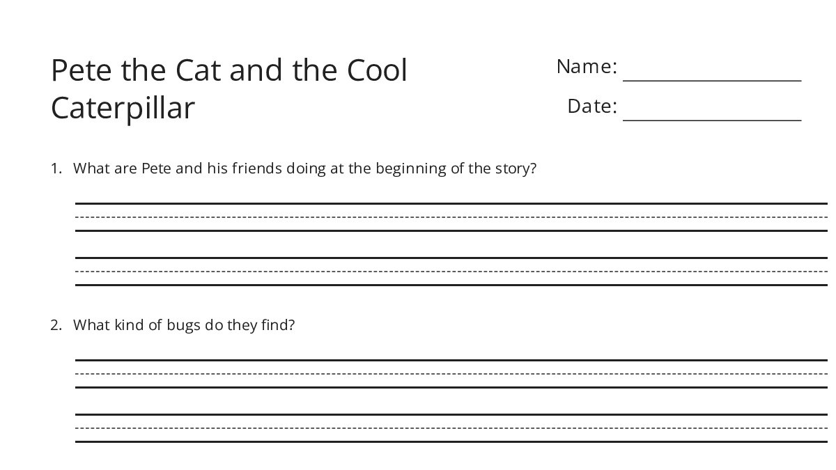 Pete the Cat and the Cool Caterpillar - My Worksheet Maker: Create Your ...