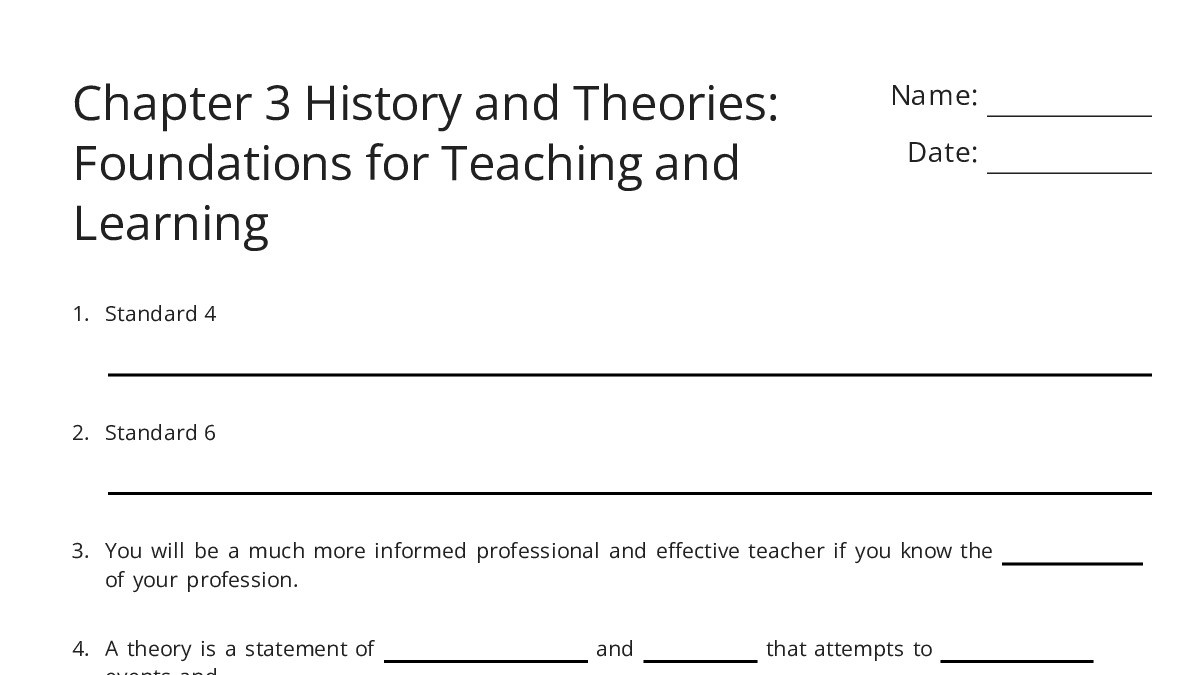 Chapter 3 History and Theories: Foundations for Teaching and Learning - My Worksheet Maker ...